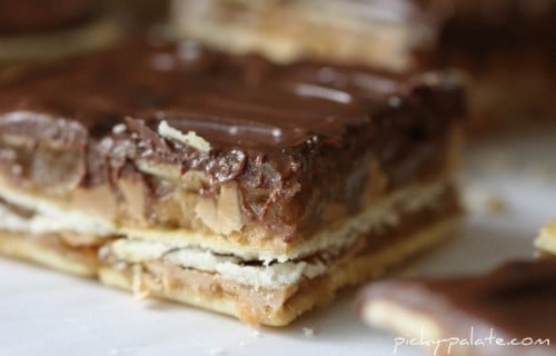 Rich Chocolate Peanut Butter Caramel Club Bars Recipe | Picky Palate