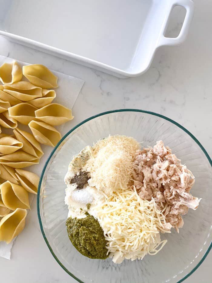 Chicken Pesto Stuffed Shells - Easy Baked Chicken Pesto Pasta!